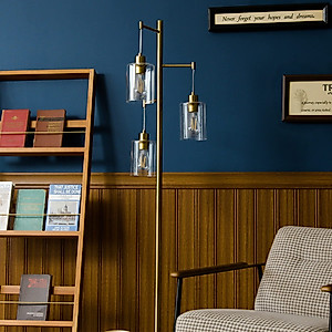 VONLUCE Gold Floor Lamp for Living Room, Modern Brass Floor Lamp 64'' Tall Standing Light w/ E26 Bulbs & Foot Switch, Industrial Standing Lamp for Bedroom Home Office Décor Reading