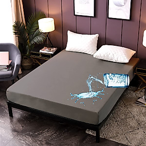 NTBED Waterproof Mattress Protector Cover King Size Deep Pocket Polyester Bed Mattress Pad Cover Solid Color Fitted Sheet (80” x 78” (Dark Grey, King)