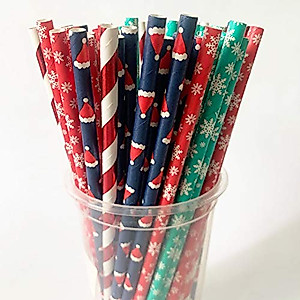 Shuiniba Christmas Paper Straws, Biodegradable Striped Christmas Hat Paper Drinking Straws for Party, Events and Crafts,Baby Shower Decorations 7.75 Inches,100 Packs - Colorful