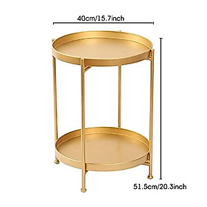 LIRUXUN 2-Layer Coffee Table Nordic Iron Round Coffee Side Table Non-Slip Foot pad Removable Tray Outdoor Small Table (Color : D)