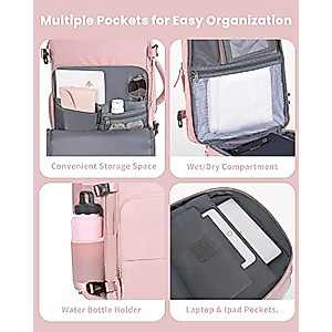 Snoffic Durable Carry On Backpack, Travel Backpack for Women Airline Approved, Large Waterproof College Backpack, Business Work Hiking Casual Daypack Bag, Fits 16" Laptop, Pink