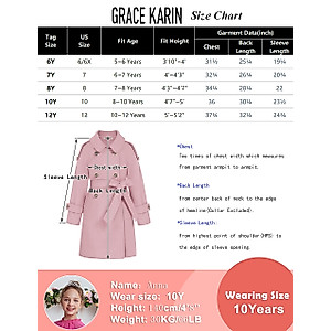GRACE KARIN Kid Dress Coat Lapel Long Winter Pink Coats for Girls Size 8-10 Pockets Belt