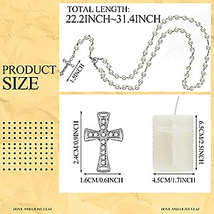 5 Pieces Boys First Holy Communion Accessories Boys Communion Set Including 1 White Tie 1 Folded Handkerchief Embroidered with the Cross 1 Cross Pin 1 Pearl Rosary 1 Cross Candle for Baptism