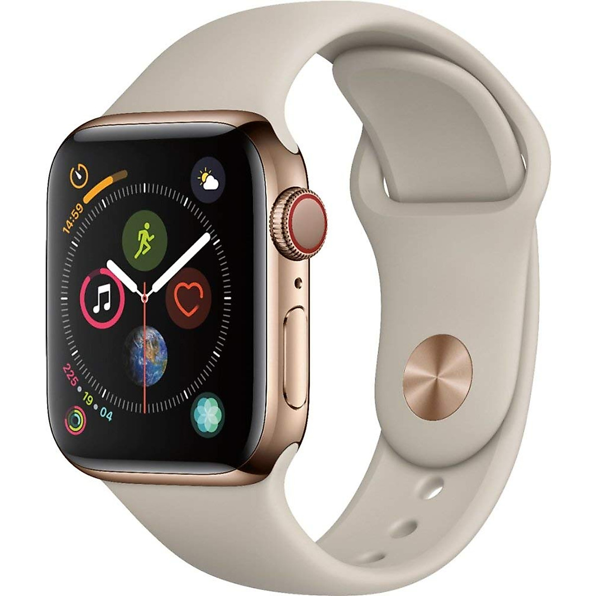 Apple Watch Series 4 (GPS + Cellular, 40MM) - Gold Stainless Steel Case with Stone Sport Band (Renewed)