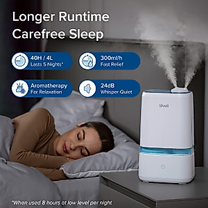LEVOIT Air Purifier for Home Allergies Pets Hair in Bedroom, Black & 4L Humidifiers for Bedroom Large Room & Essential Oil Diffuser, Quiet Cool Mist for Home, Blue