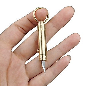 SZHOWORLD Brass Mini Retractable Utility Knife/Mini Box Cutter Small EDC Pocket Portable Knife, Ultra Compact and Lightweight