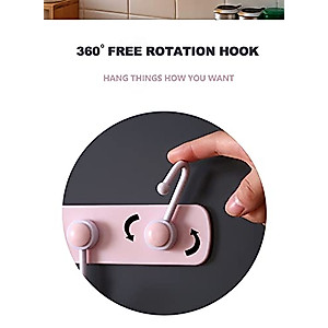 BOSGAS Adhesive Wall Hook with 6 Rotate Hooks,Wall Coat Rack, Perfect for Hanging Clothes Cooking Tool Towel in Kitchen and Bedroom, Easy to Use, Strong Bearing Capacity (Pink)