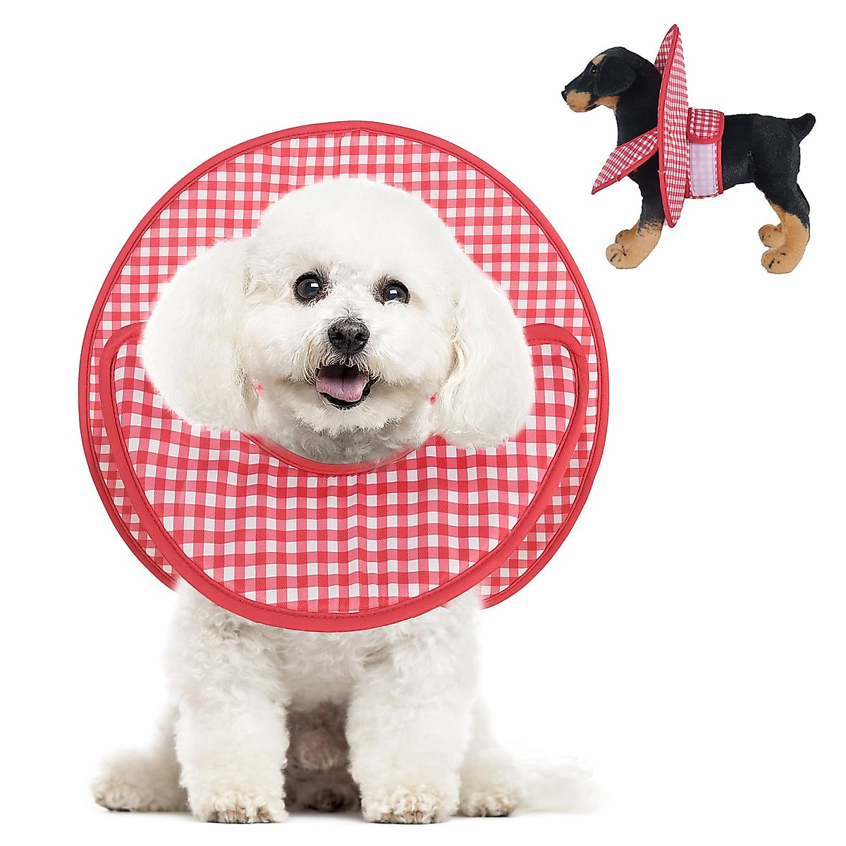ROYALAY Adjustable Dog Cones for M S Dogs, Soft Cone Collar Recovery Collars to Prevent Pets from Touching Wounds, Unique Chest Fixation, Unbound Neck, Not Block Vision Comfortable for Dogs,S,Red