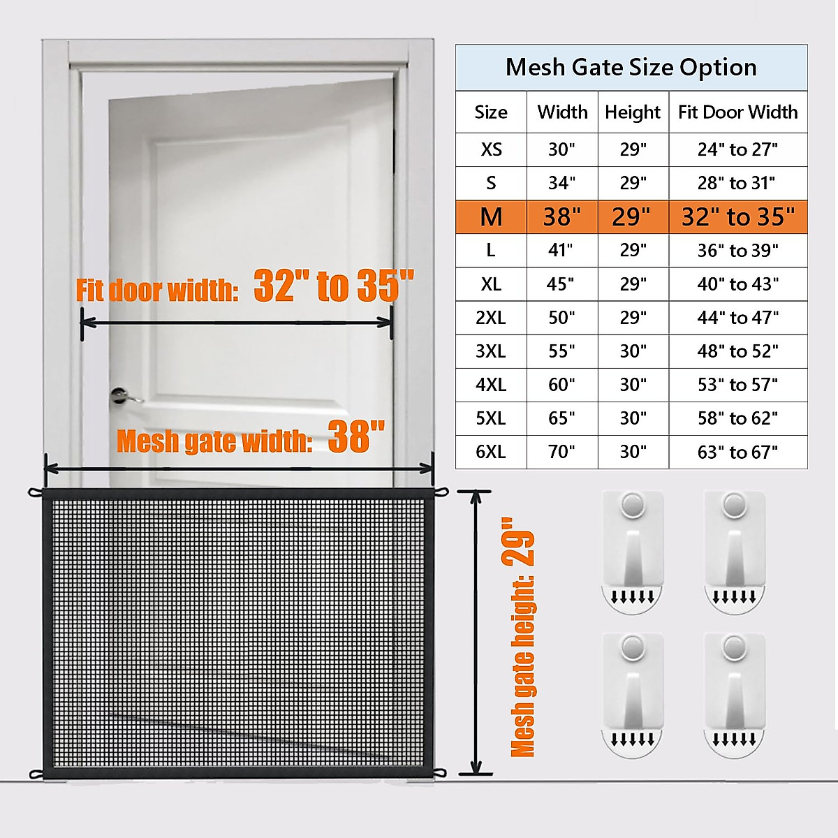 Dog Gate for Stairs Pet Gates for The House: Dogs Screen Mesh Gate for Doorways Stairways Indoor Safety 29 inches Tall, 38 inch Wide