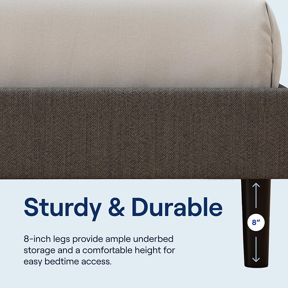 Nectar Bed Frame & Headboard - Gray - Queen - 8 Inch Legs and Sturdy Wooden Slats for Support - Contemporary and Durable Upholstery - Holds Up To 700 Pounds - Easy Assembly