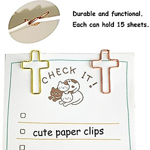 100 PCS Cute Paper Clips Gold and Rose Gold Colors, Cross Shaped Paper Clips Bookmarks Bible Study Supplies, Christian Journaling Supplies for Women Men Christian