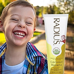RADIUS USDA Organic Kids Toothpaste 3oz Non Toxic Chemical-Free Gluten-Free Designed to Improve Gum Health for Children's 6 Months and Up - Coconut Banana - Pack of 3