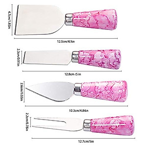 Funland 4PCs Purple Cheese Knife Set,Marble Cheese Butter Spreader Cutter with Ergonomic Ceramic Handle for Bread,Stainless Steel Cheese Shaver and Fork for Kids,Birthday,Wedding,Anniversary(Purple)