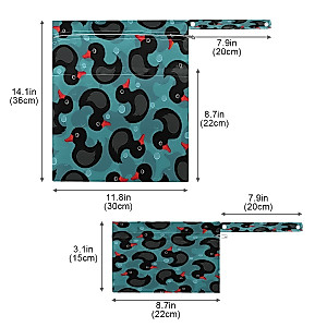 2 PCs Wet Dry Bag Animal Duck Print Waterproof Wet Bag Cloth Reusable Diapers Wet Swimsuit Bag for Toiletries Travel Beach Pool Stroller Gym
