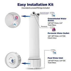 Membrane Solutions 75 GPD RO Membrane, Reverse Osmosis Membrane with Membrane Housing, Wrench, 1/4" Quick-Connect Fittings, Check Valve, Replacement for Under Sink Home Drinking RO Water Filter System