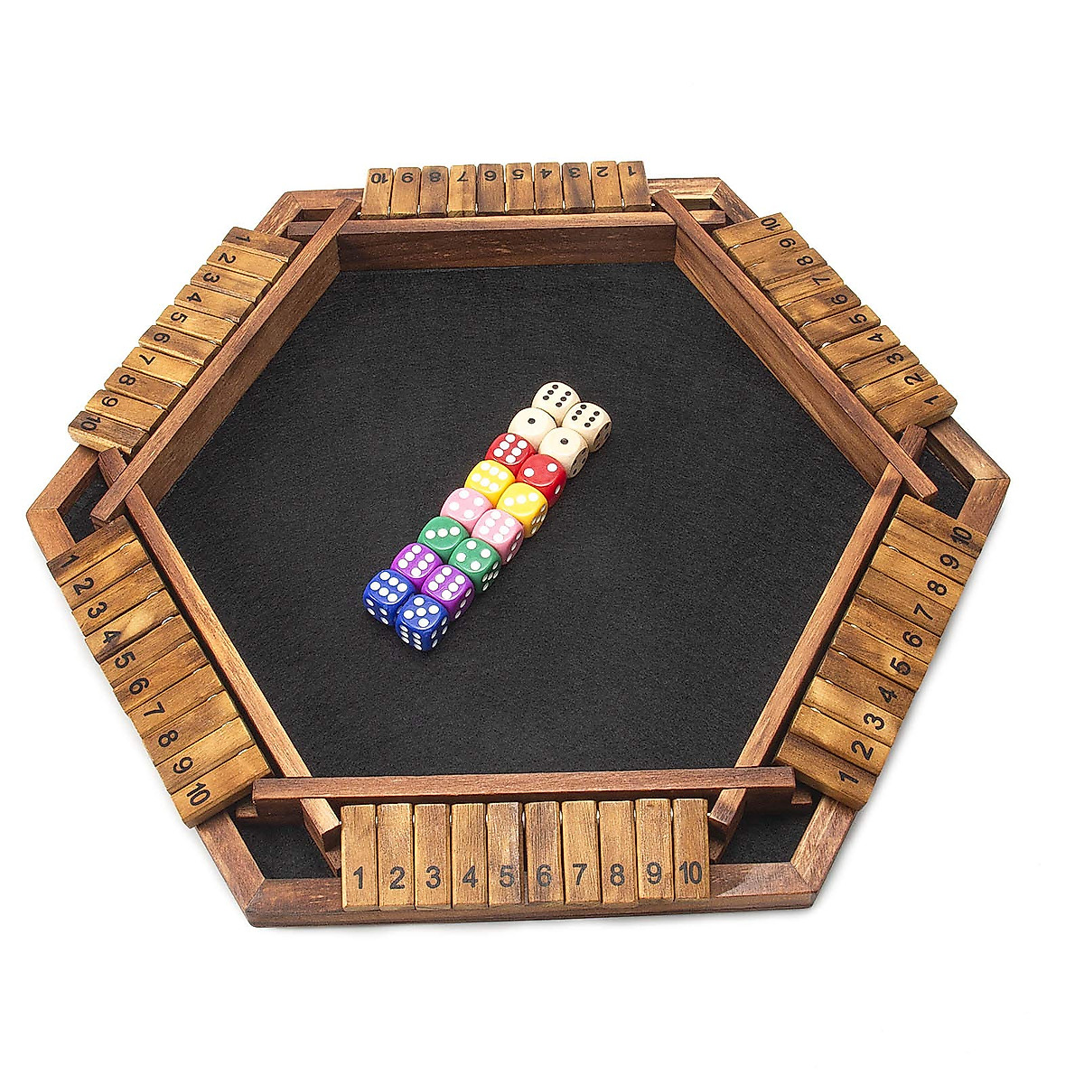 AMEROUS Upgraded 1-6 Players Shut The Box Dice Game, Wooden Board Table Math Game with 16 Dice for Kids Adults, Family Classroom Home Party or Pub