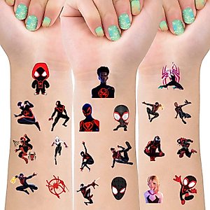 8 Sheets Miles Temporary Tattoos for Kids, Morales Birthday Party Decorations Party Favors for Kids Party Supplies