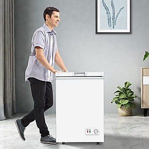 LifePlus Chest Freezer, 3.8 Cubic Feet Small Deep Freezer w/Removable Basket & Wheels, Super Quiet & Energy Saving, Top Open Loading Compact Box Freezer For Meat Breast Milk, Mini