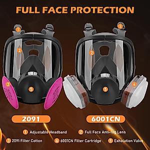 Wytcyic Reusable Respirator full Face Gas Cover, Organic Vapor Mask and Anti-fog, for Painting, mechanical polishing, logging, welding, Against Dust, Staining, Sanding & Cutting