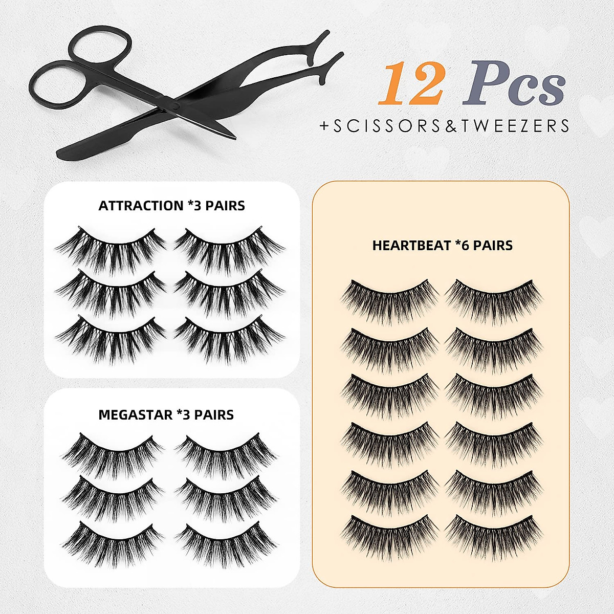 ONAFI False Eyelashes Mink Lashes Fake Natural Look Eyelashes Fluffy Long Wispy Eyelash [12 Pairs Pack-3 Styles]