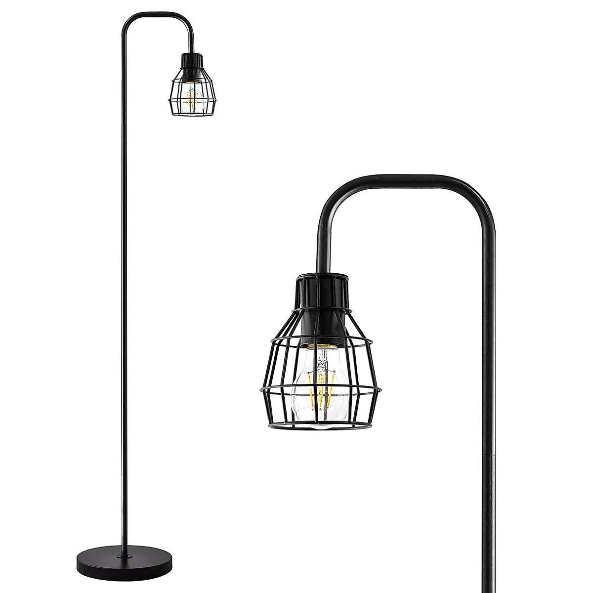 Oneach 63.75" Industrial Floor Lamp Modern Black Floor Lamp with Footswitch Metal Reading Tall Pole Light with 4W LED Bulb Standing Tall Lamp for Living Room Bedroom Office E26 Base