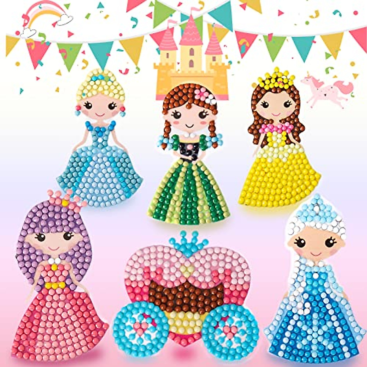 Cymbana Diamond Painting Kits for Kids 18 Pcs Princess and Their Buddy Gen Art Sticker for Kids Ages 6-8 8-12 Contains Unicorn, Mermaid