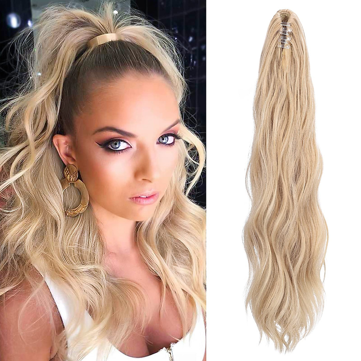 LOMMEL Ponytail Extension Claw Clip Ponytail Extension for Women 20 Inch Long Wavy Ponytail Extensions Synthetic Ponytail Hairpiece Natural Soft Daily Use (18/613)