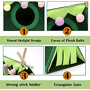 Hamster Tent - Guinea Pig House Small Animal Hiding Place Small pet nest Wooden Stick Triangle Tent for Guinea Pigs, Hamsters, Flying Squirrels, etc. (Green)