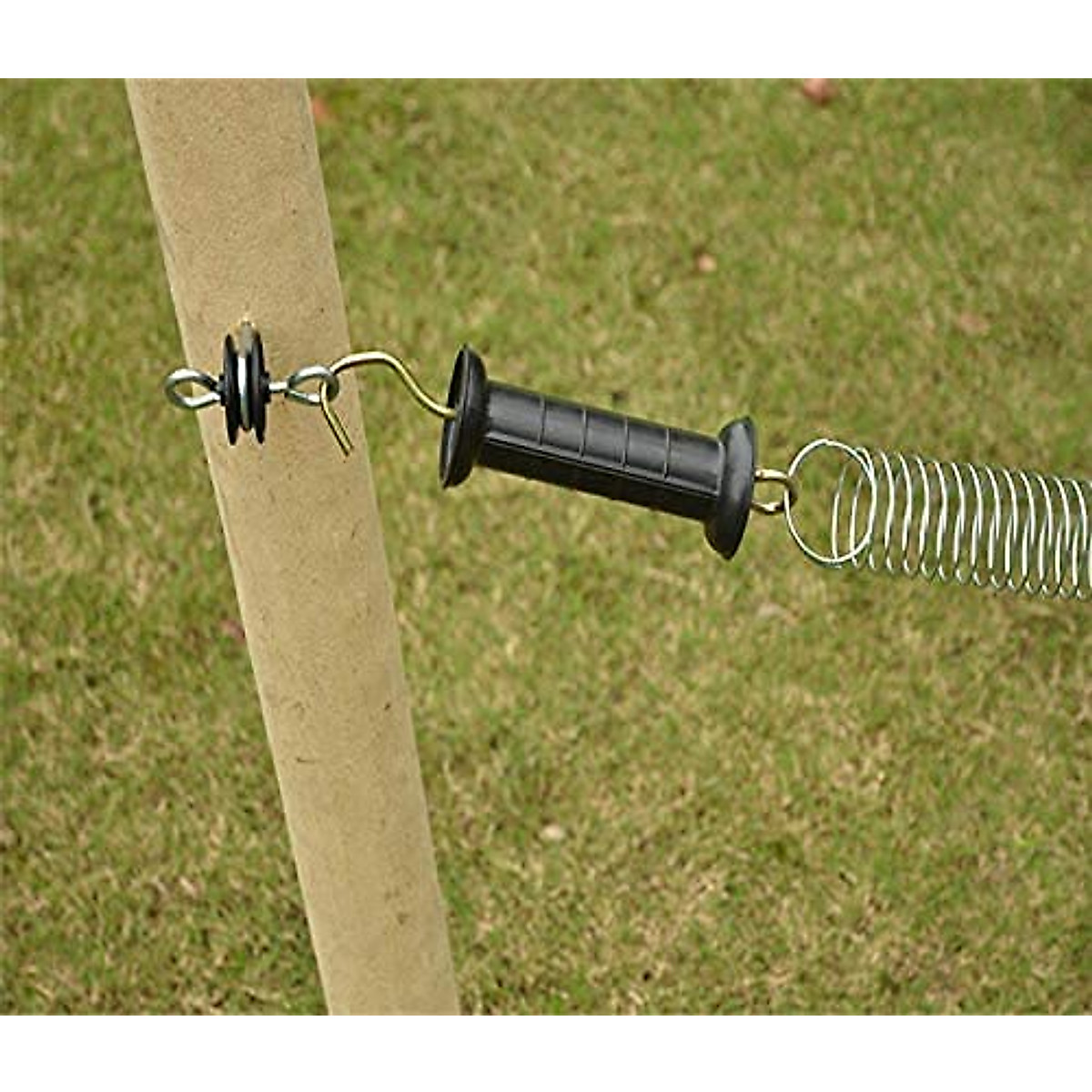 QMARK Electric Fence Gate Kit, Electric Fence Handle Set, Spring Gate Handle Set with 16 feet Tension Spring 2 Corner Ends 1 Black Handle(2 Pack)