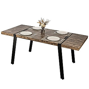 Comfy to go 70” Rectangluar Dining Table for 6-8 Person, Mid Century Modern Metal Frame Kitchen Table with 2.4” Thick Wood Grain Tabletop for Dining Living Room Farmhouse Furniture (Rustic Brown)