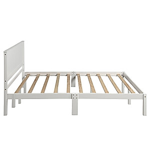 Aiuyesuo Modern Queen Size Platform Bed with Headboard, Wooded Platform Bed Frame with Strong Wood Slat Support, No Box Spring Needed, Easy Assembly (White-YU0OW)