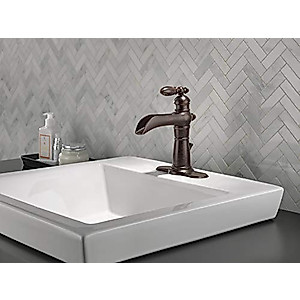 Delta Faucet Victorian Bronze Bathroom Faucet, Single Hole Bathroom Faucet, Waterfall Faucet, Single Handle, Metal Drain Assembly, Venetian Bronze 554LF-RB