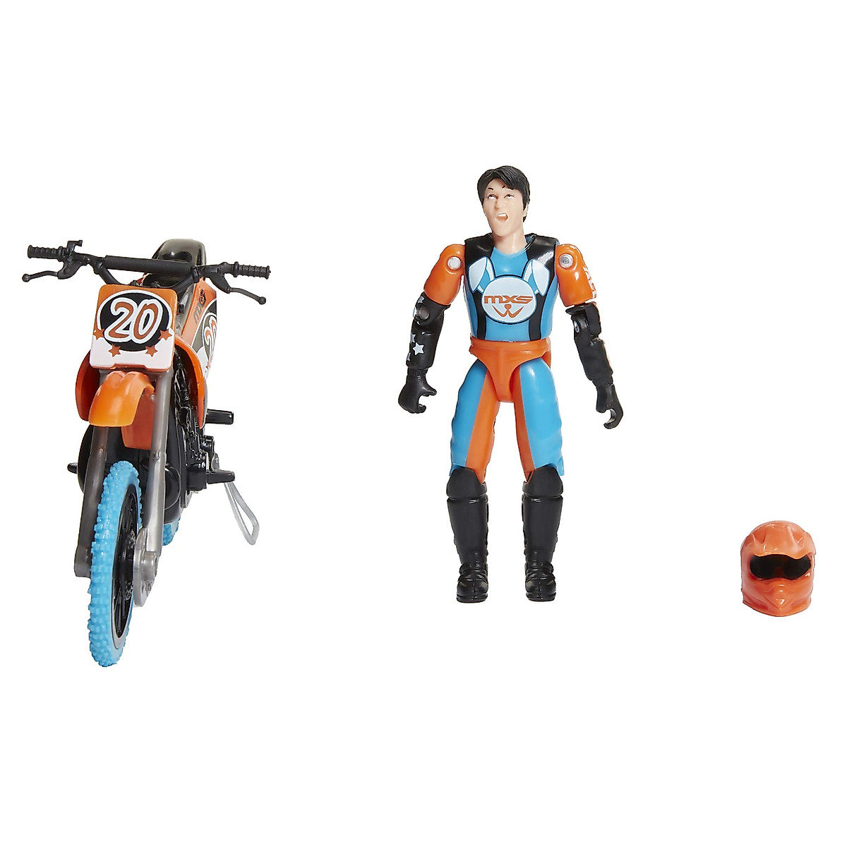 MXS Motocross Bike Toys Moto Extreme Sports, Bike & Rider with SFX Sounds by Jakks Pacific Action Figure Playsets - #20 Orange & Blue Rider, for Kids Ages 5+, (Model: 405052)