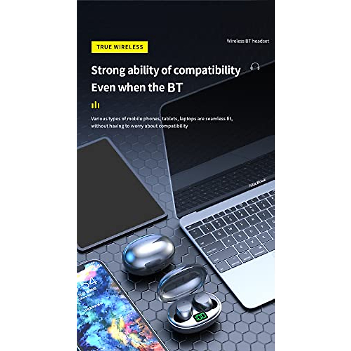 LmtLessDeals Wireless Bluetooth Earbuds Game Headphones 5.3 BT HiFi Stereo Premium Sound with Heavy Bass Shock K20 Touch Control Smart Noise Reduction Long Battery Life