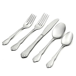Oneida True Rose 45 Piece Everyday Flatware, Service for 8, 18/0 Stainless Steel, Silverware Set, Silver