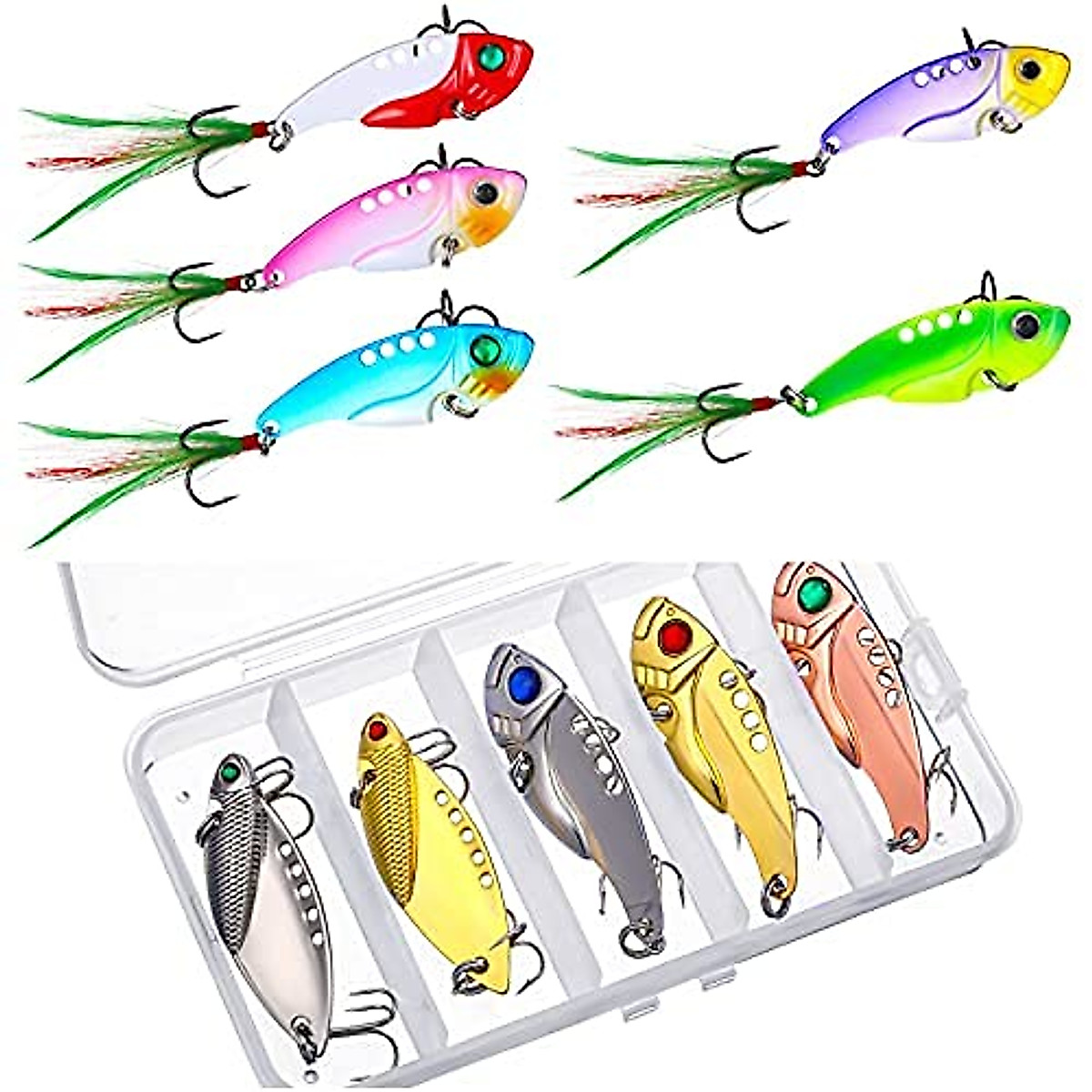 10 Pieces Metal Hard Spinner Blade Bait Fishing Lure Crankbait Bass Fishing Spinner Blade Spinner Spoon Blade Swimbait Freshwater Saltwater Fishing Tackle Lures Treble Hook for Bass Walleye Trout