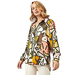 Blouses for Women Fashion 2021, Trendy Casual Button Down Shirts Tops, XS-3XL (Khaki Green, X-Small)