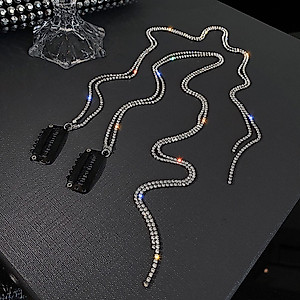 8 Pieces Long Rhinestone Hair Chains,Punk Tassel Hair Clips Bling Crystal Hair Extension 20 Inch Head Chain Silver Decorative Hair Clip Hairpin for Women and Girls Nightclub Party Daily Headwear