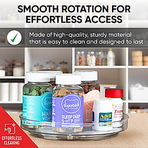 Clear Lazy Susan Organizer - 2PK - 9 Inch - Turntable Organizer - Acrylic Lazy Susan Organizer for Cabinet, Kitchen, Pantry, Fridge & Bathroom - Lazy Susan for Refrigerator - Vanity Countertop