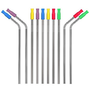 12PCS Silicone Straw Tips, Multicolored Food Grade Straws Tips Covers Only Fit for 1/4 Inch Wide(6MM Outdiameter) Stainless Steel Straws-Multicolor