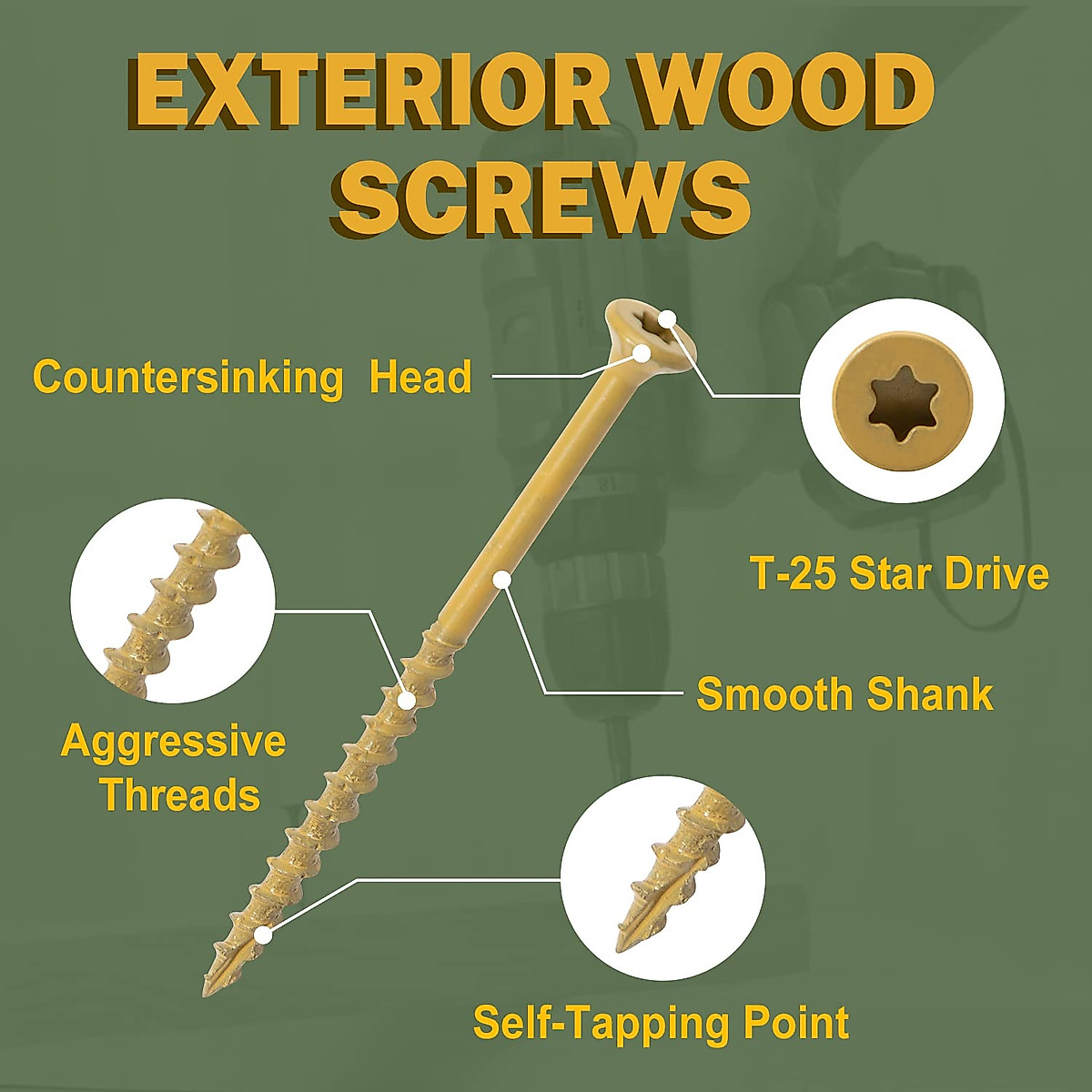 LIONMAX Deck Screws 1-1/4 Inch, Wood Screws #8 x 1-1/4", 500 PCS, Rust Resistant, Exterior Epoxy Coated, Outdoor Decking Screws, Torx/Star Drive Head Screw, T25 Star Bit Included, Tan