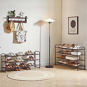 YMYNY Freestanding Shoe Racks, 3 Tiers Stackable & Adjustable Shoe Storage Shelf, Extra Large Capacity Shoe Organizer Stand for 20-24 Pairs, for Entryway, Closet, Bedroom, Brown, 42.9" L, UHXJ302BR