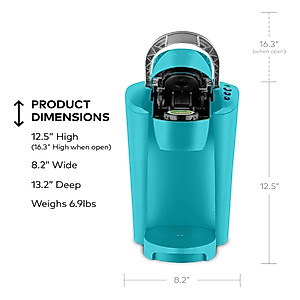 Keurig K-Compact Single-Serve K-Cup Pod Coffee Maker, with 3 Brew Sizes, Smart Start Feature, 36oz Removable Reservoir, Turquoise