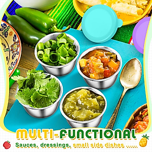 12 Pack 3 oz Small Condiment Containers with Lids, Salad Dressing Container to Go Stainless Steel Sauce Container with Silicone Lids, Rainbow Color Reusable Dipping Sauce Cups for Lunch Bento Box