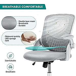 OLIXIS Wheels, Ergonomic Home Office Flip-up Arms and Lumbar Support, Mesh Swivel Rolling Height Adjustable, Tilt and Lock, Computer Desk Chair, Grey