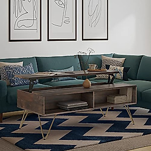 SIMPLIHOME Hunter SOLID MANGO WOOD and Metal 48 Inch Wide Rectangle Industrial Lift Top Coffee Table in Ebony, For the Living Room and Family Room