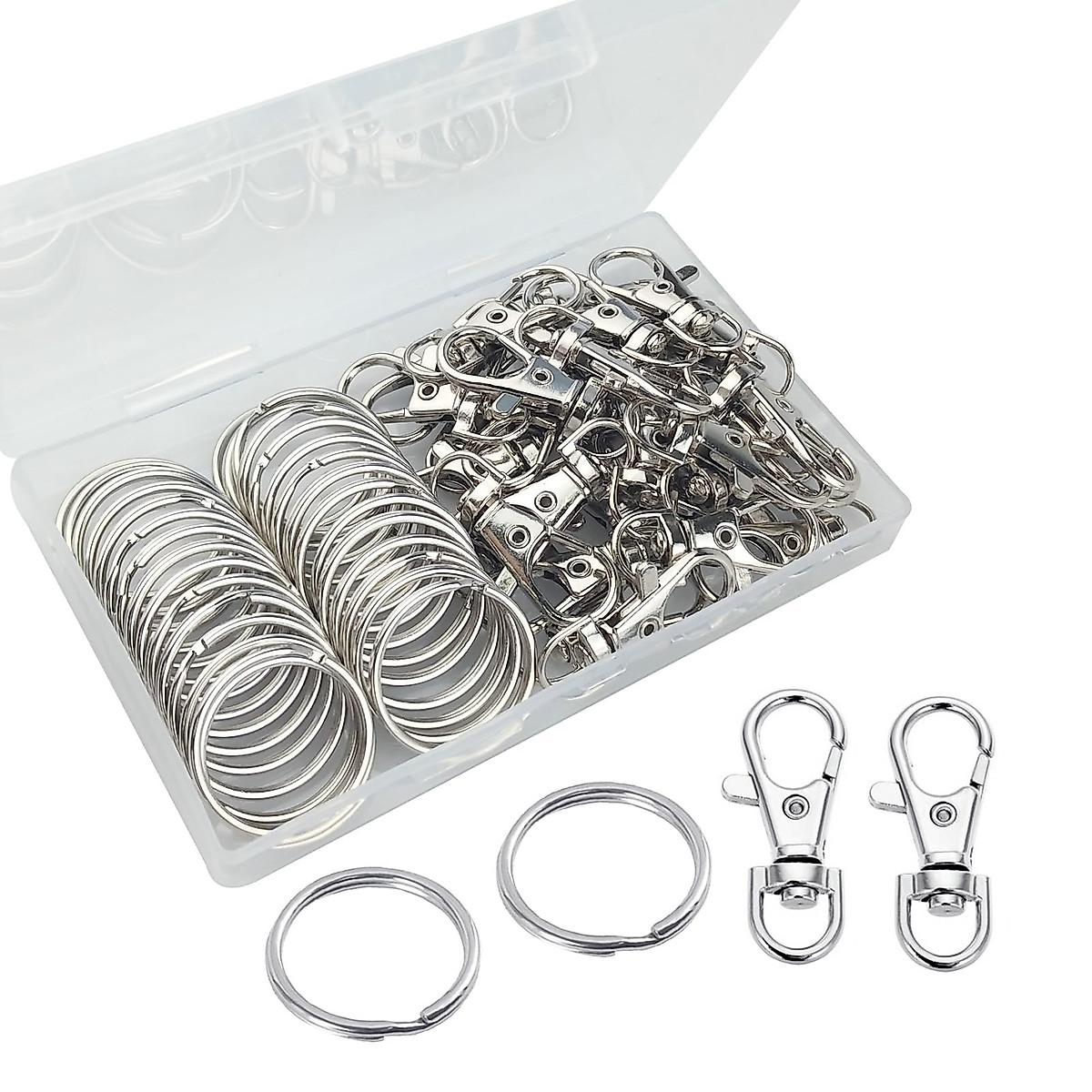 60 Pcs Premium Swivel Lanyard Snap Hook with Key Rings, Metal Lobster Clasp Keychain Hooks for Lanyard Crafting