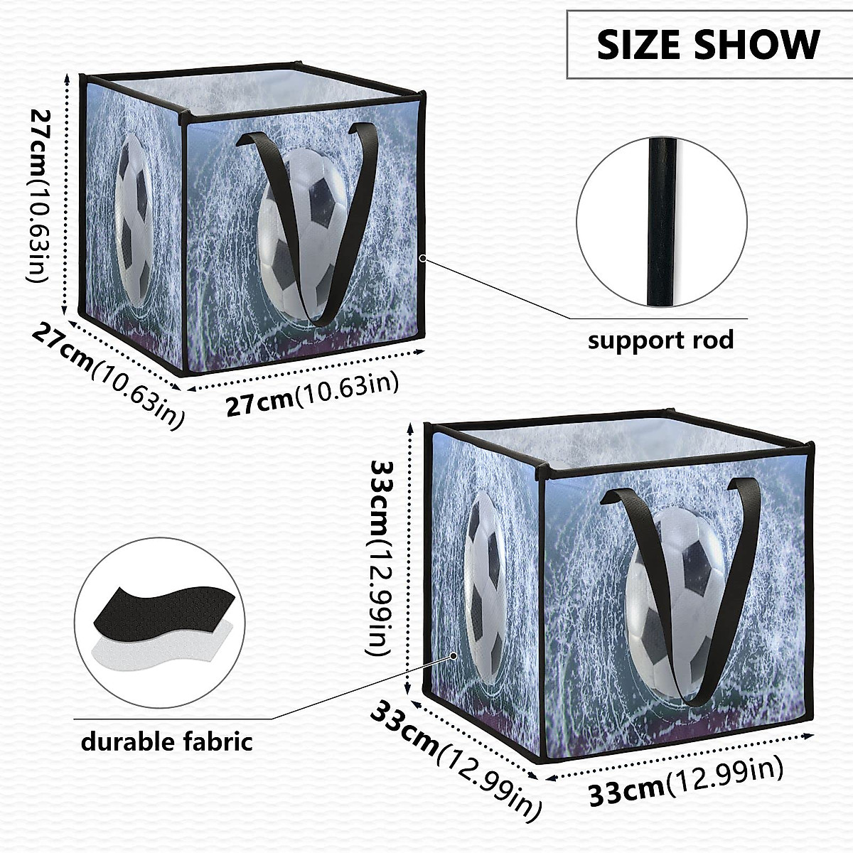 Blueangle 3d Soccer Ball Cube Storage Bin with Handles, 13 x 13 x 13 in, Large Collapsible Organizer Storage Basket for Home Décor（561）