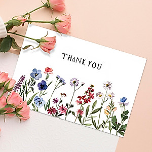 WEIZHEN Wildflower Thank You Cards with Envelopes (Bulk 20-4x6) - Thank You Notes Set - Floral Thank You Cards with Envelope - for Birthdays, Weddings, Bridal Showers, Baby Showers