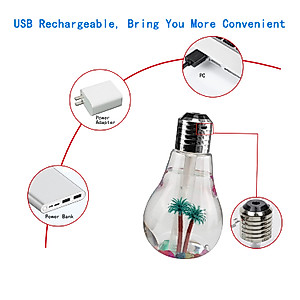 7 Colors USB Air Humidifier Bulb Lamp Shape Decorative Lights Diffuser Purifier Atomizer With Colorful LED Night Light for Office Desk Bedroom Living Room Home Decor (Silver)